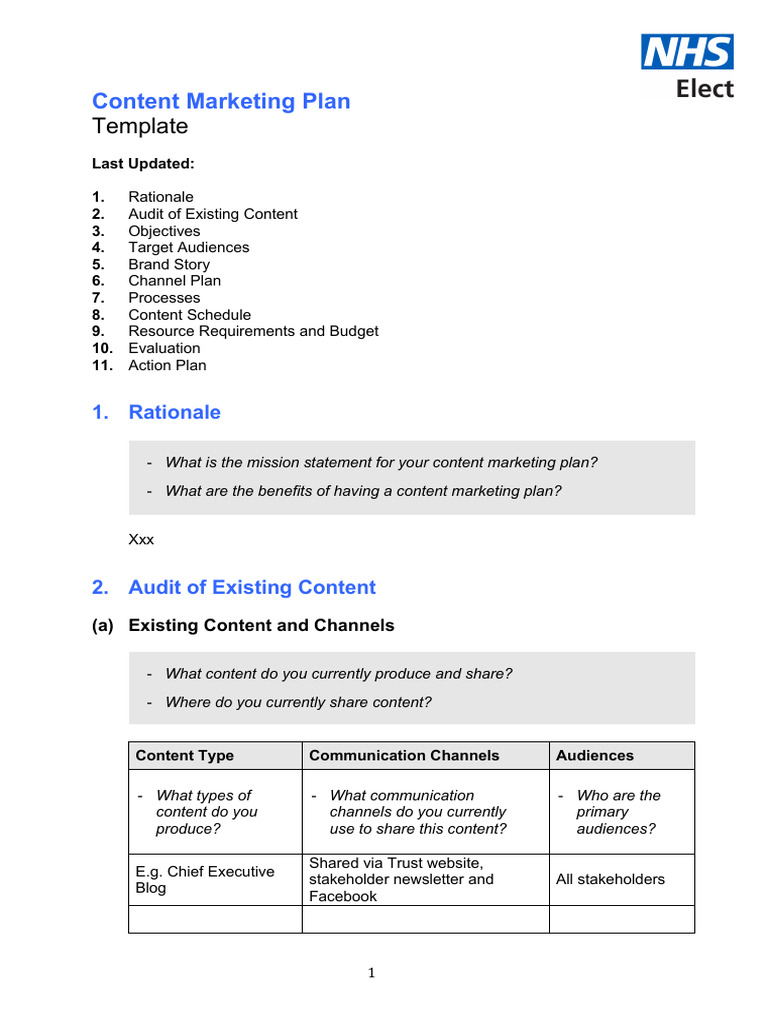 Content Marketing Plan Template | PDF | Marketing | Target Audience
