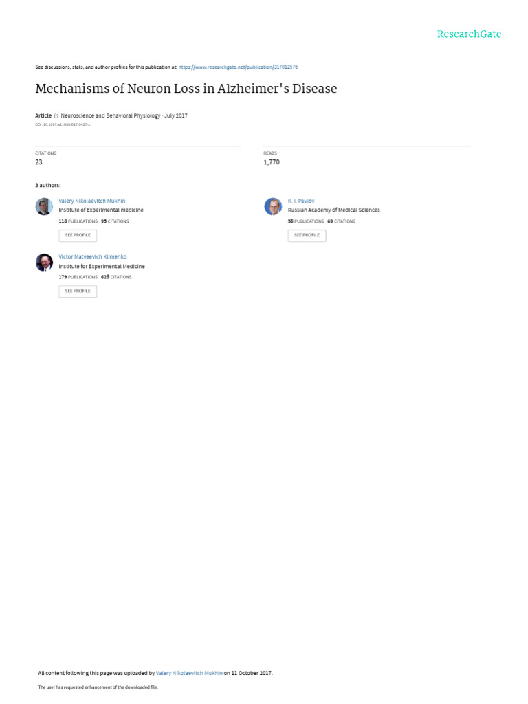 Mechanisms of Neuron Loss in Alzheimers Disease | PDF | Apoptosis ...