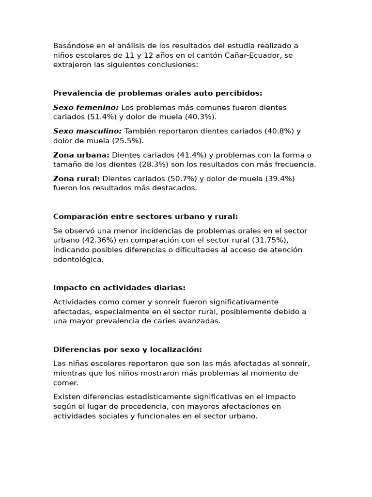 Conclusiones de Estudio Cañar-Ecuador | PDF
