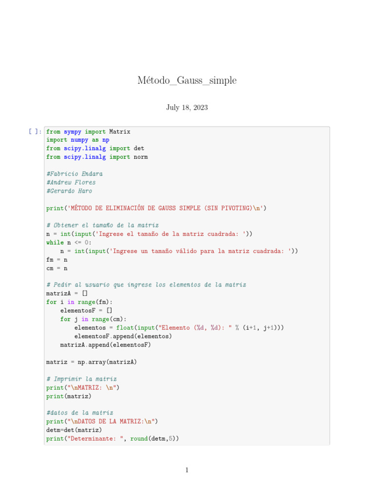 Método Gauss Simple | PDF | Matriz (Matemáticas) | Análisis matemático