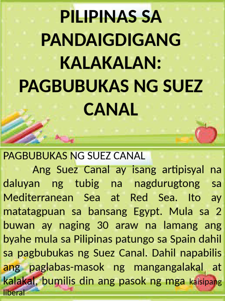 Pilipinas Sa Pandaigdigang Kalakalan: Pagbubukas NG Suez Canal | PDF