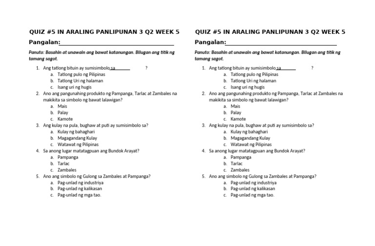 Quiz in Ap Q2 Week 5 | PDF
