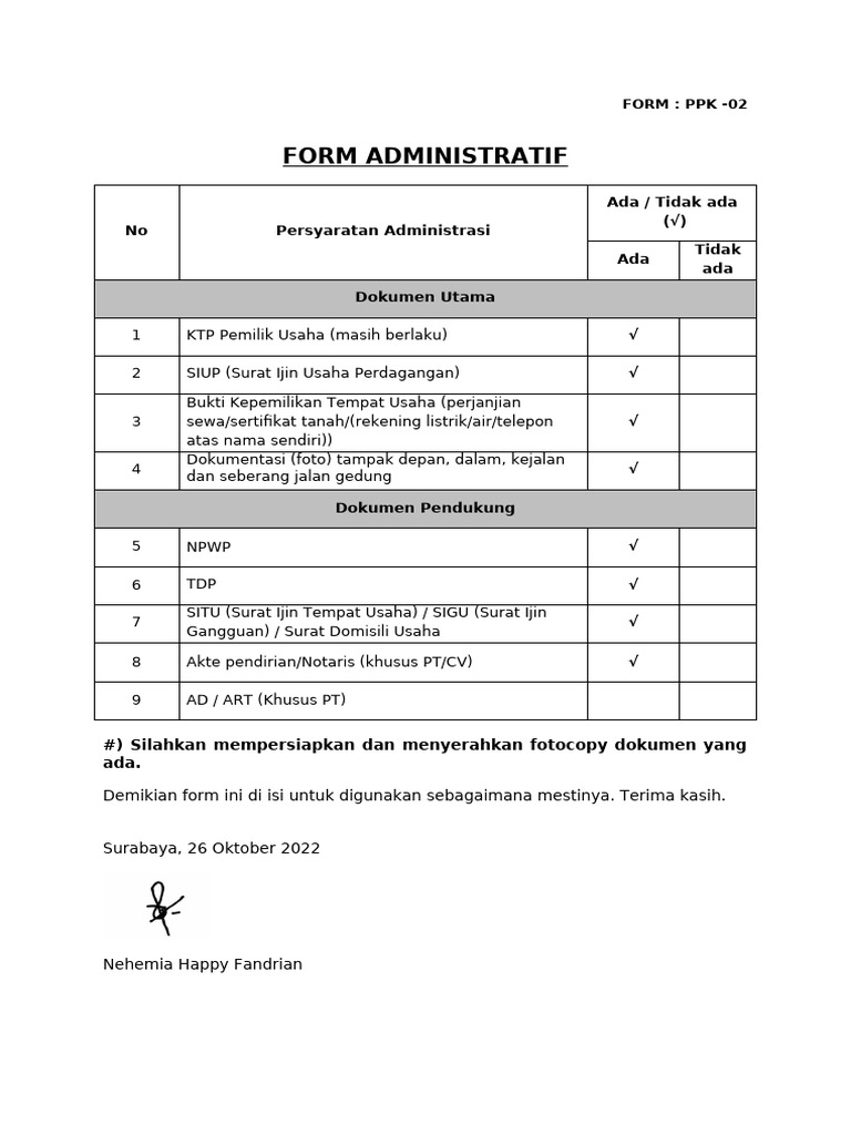 FORM PPK-02 (Form Administratif) | PDF