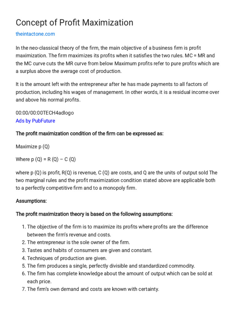 204 FM - Concept of Profit Maximization | PDF | Profit (Economics ...