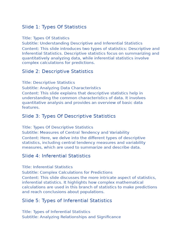 Slide 1: Types of Statistics | PDF | Statistics | Descriptive Statistics