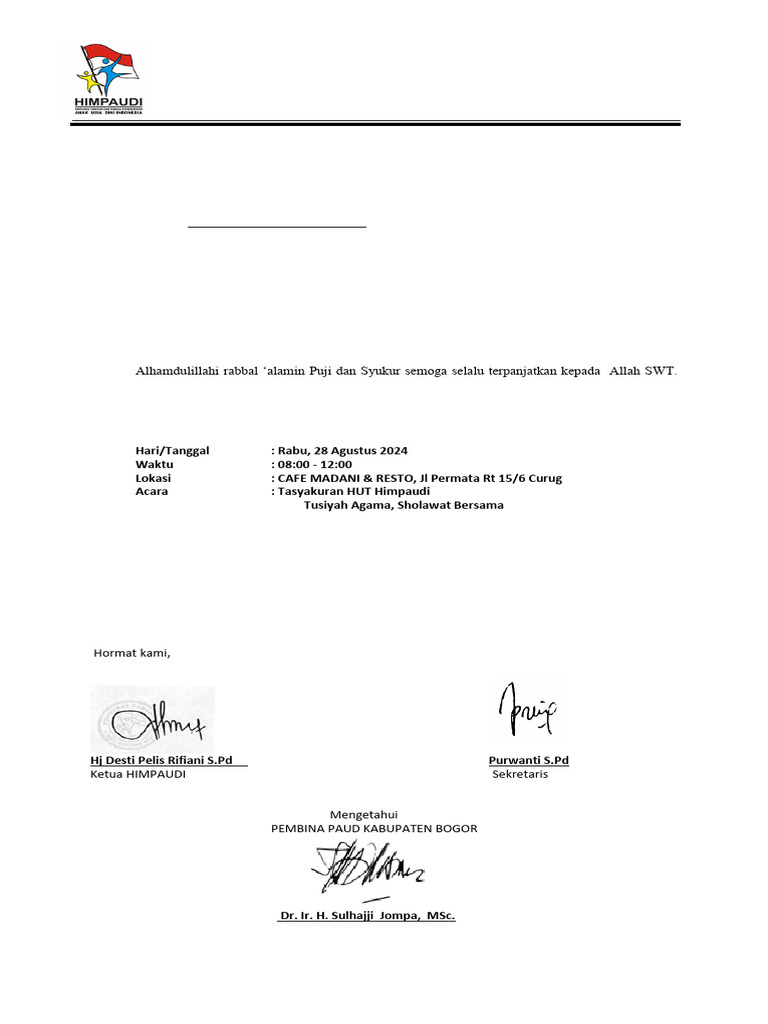 47-UNDANGAN HARLAH HIMPAUDI Ke 19 - LEMBAGA | PDF