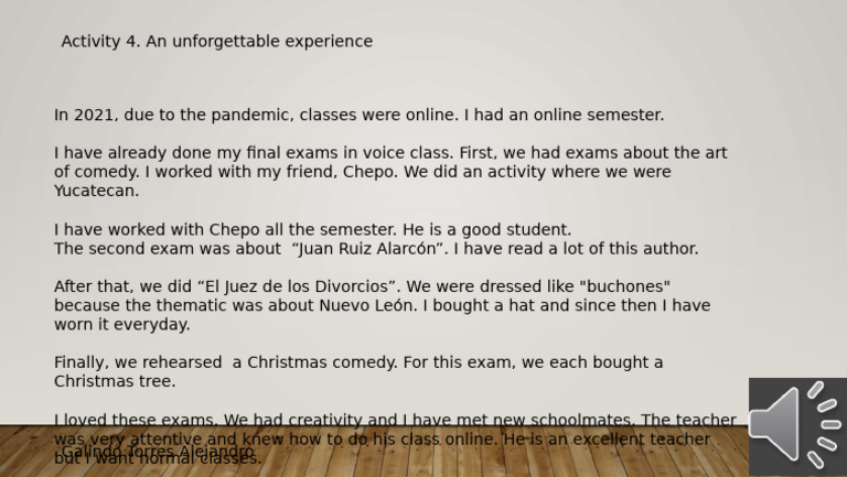 Activity 4. An Unforgettable Experience | PDF