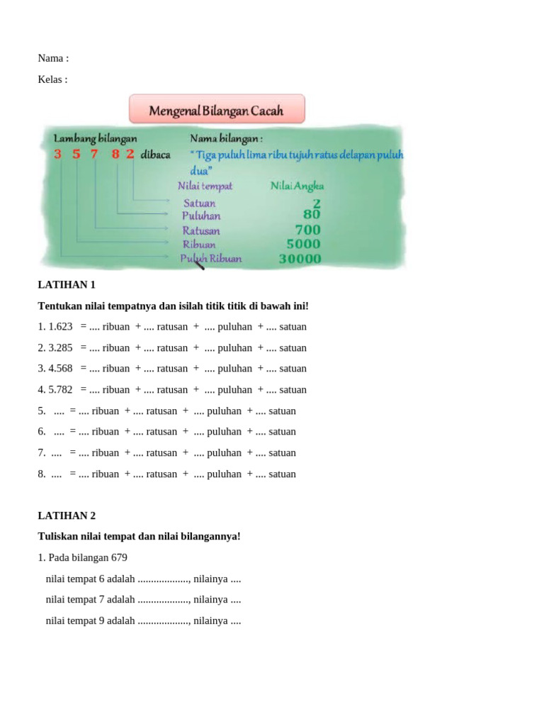 Soal Cerita Nilai Tempat Kelas 4 | PDF