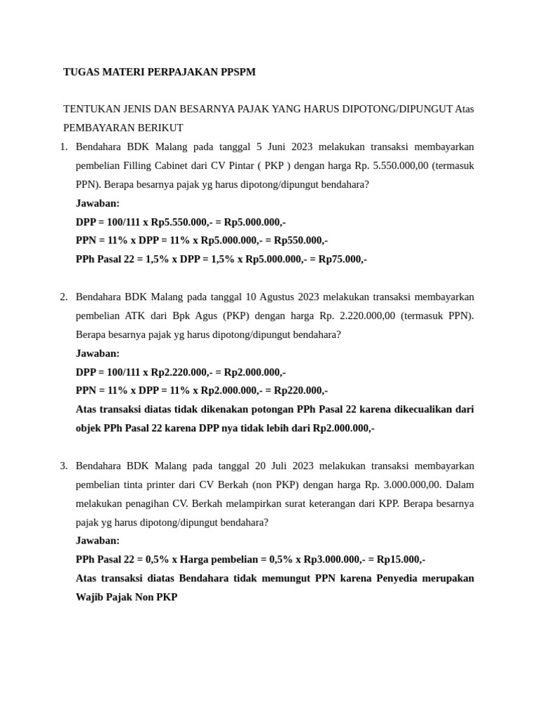 Tugas Materi Perpajakan PPSPM | PDF