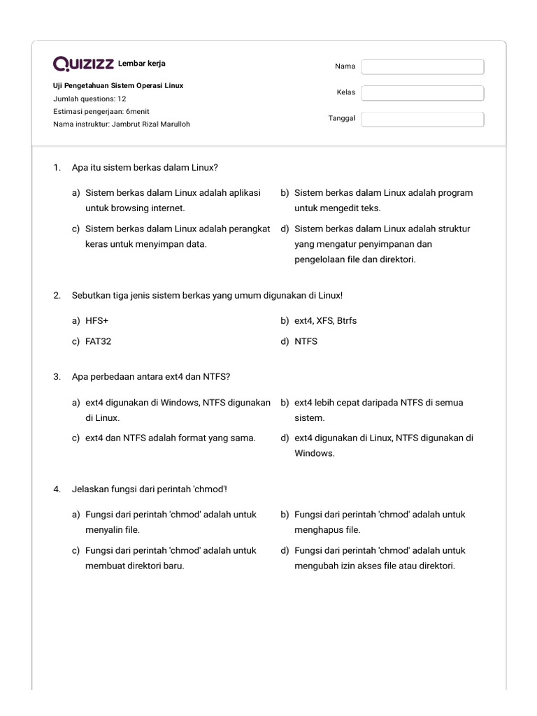 Uji Pengetahuan Linux: 12 Soal | PDF