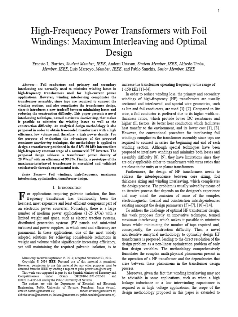 High Frequency Power Transformers With F | PDF | Transformer | High ...