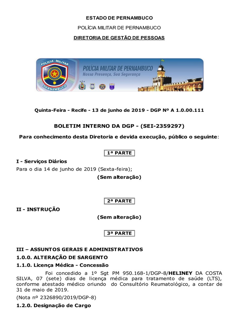 Boletim Interno da DGP - 14/06/2019 | PDF | Justiça | Crime e Violência