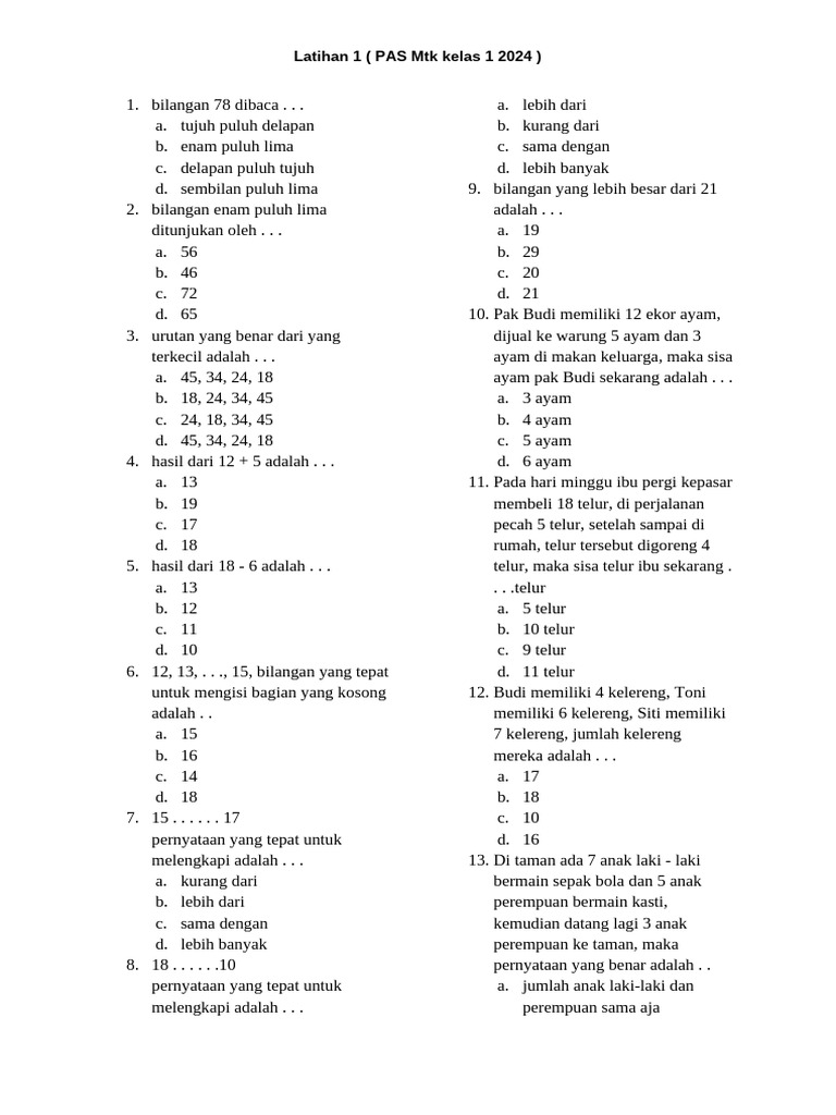 Latihan Soal K1 MTK Sem 2 | PDF