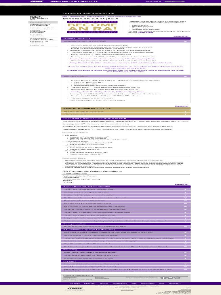 Become An RA at JMU! - JMU 2 | PDF