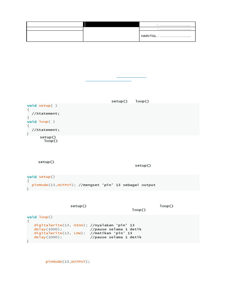Job Sheet 1 Arduino 2024 - Pemprograman Arduino | PDF
