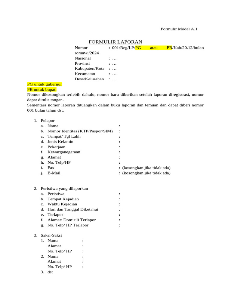 Formulir Model A.1 Laporan | PDF