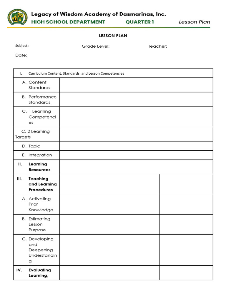 Copy of Lesson Plan High School | PDF