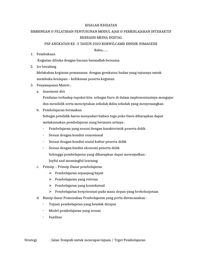 Contoh Risalah Kegiatan | PDF | Karier & Perkembangan