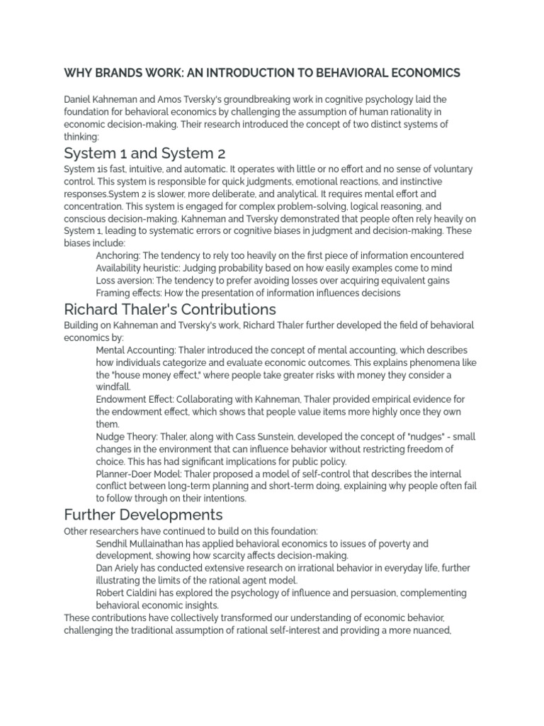 Why Brands Work Intro To Behavioral Economics | PDF | Behavioral ...