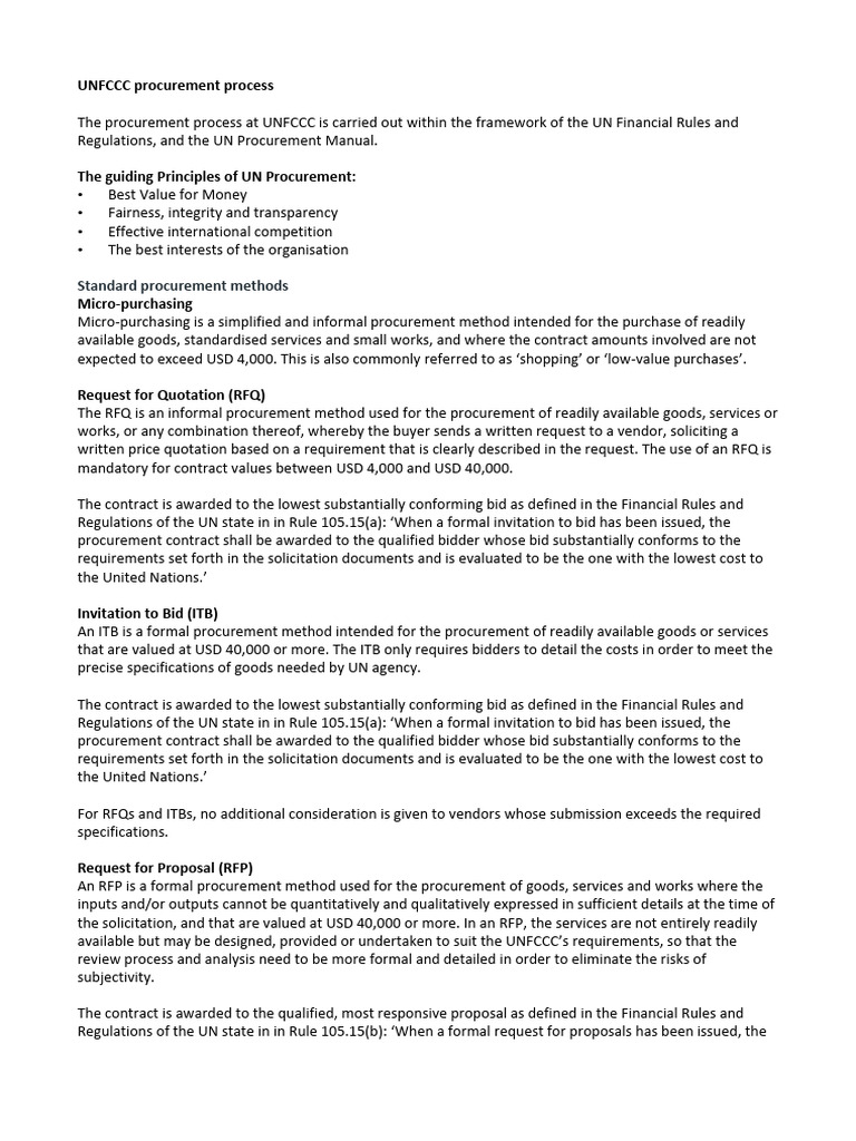 UNFCCC Procurement Process Overview | PDF | Request For Proposal | Procurement
