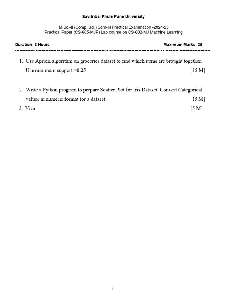 M.SC (CS) Sem - III Practical Slips - 2024-25 | PDF | Machine Learning | Regression Analysis