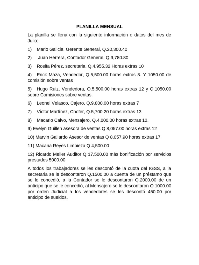 Planilla Mensual 1 | PDF | Finanzas y dinero