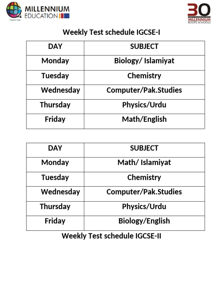 Weekly Test Schedule IGCSE | PDF | Technology & Engineering