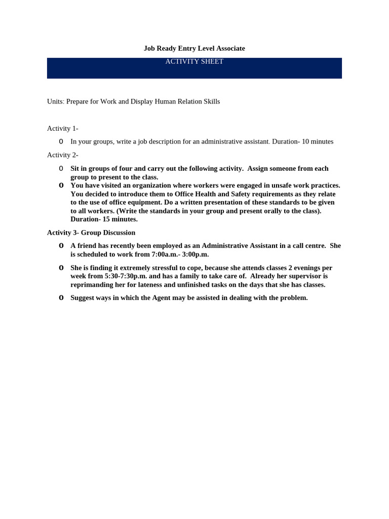 Develop Professionalism - Activity Sheet | PDF | Business