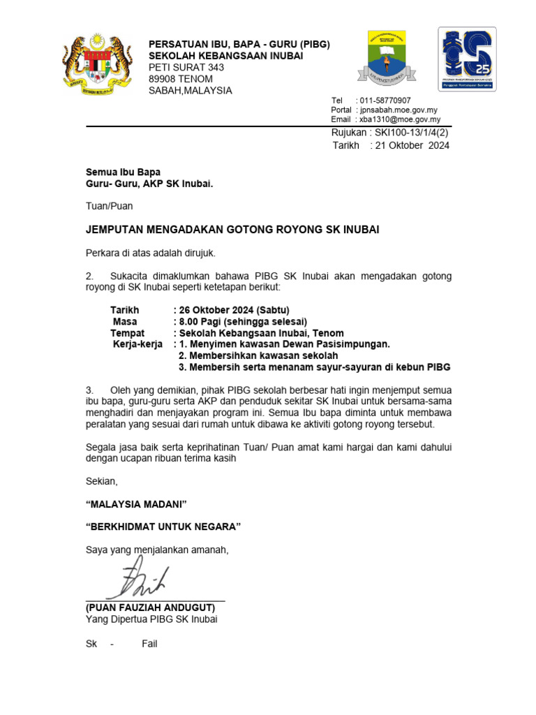 Surat Jemputan Gotong Royong 2024 Pdf Sains And Matematika 
