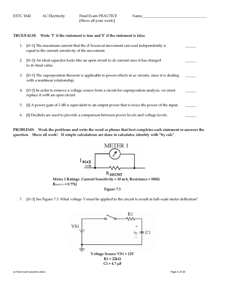 AC Final Exam Practice | PDF | Ac Power | Electrical Impedance