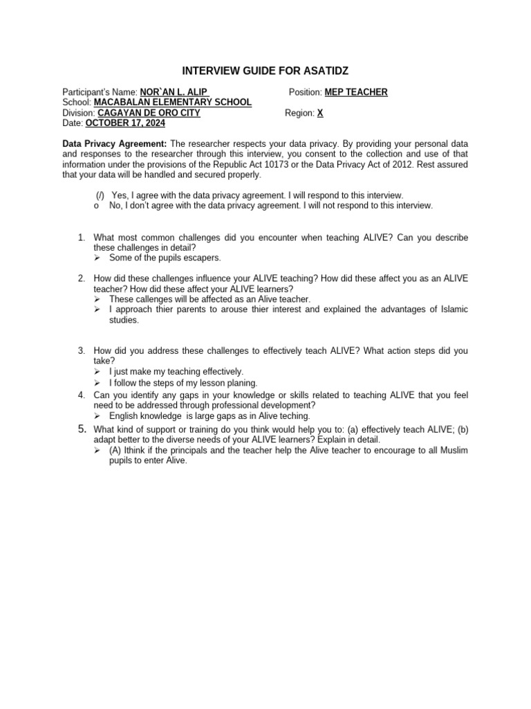 Interview Guide For Asatidz Norain Alip | PDF | Career & Growth