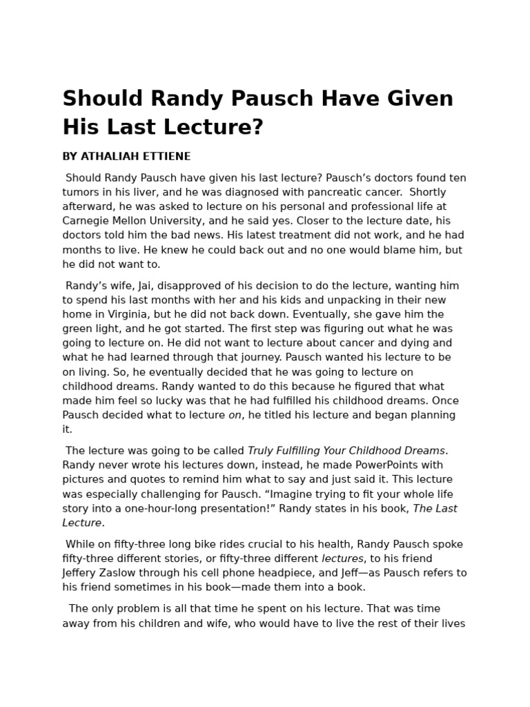 Randy Pausch's Last Lecture Decision | PDF | Art