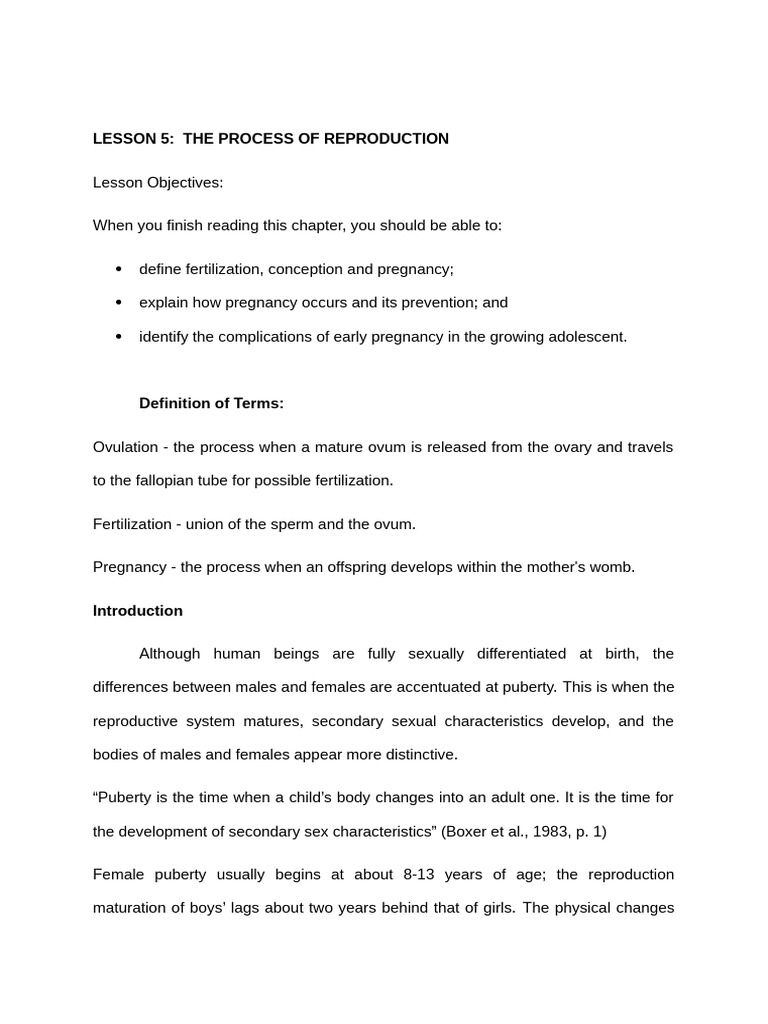 Lesson 5 The Process of Reproduction | PDF | Menstrual Cycle | Human ...