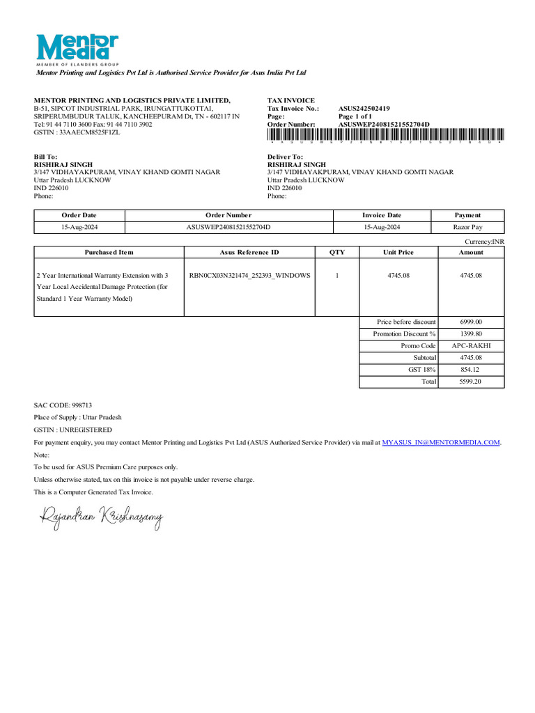 ASUS WARRENTY UPDATE | PDF | Invoice | Payments