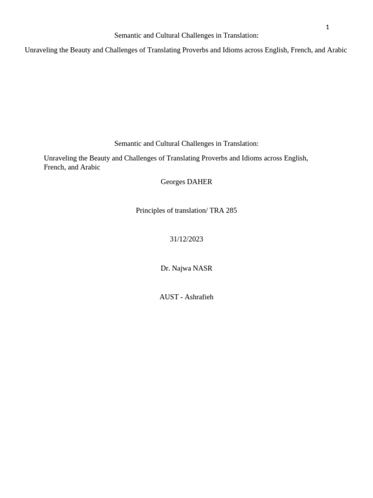 Semantic and Cultural Challenges in Translation Project | PDF | Idiom ...