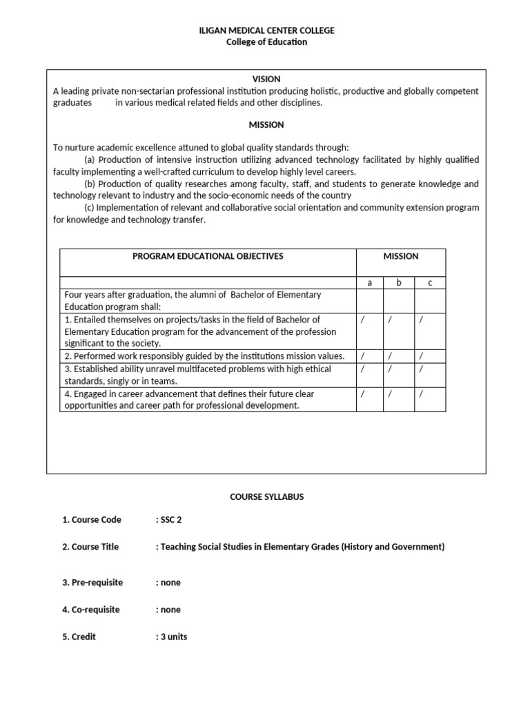 SSC 2 Teaching Social Studies in Elementary Grades (History and ...