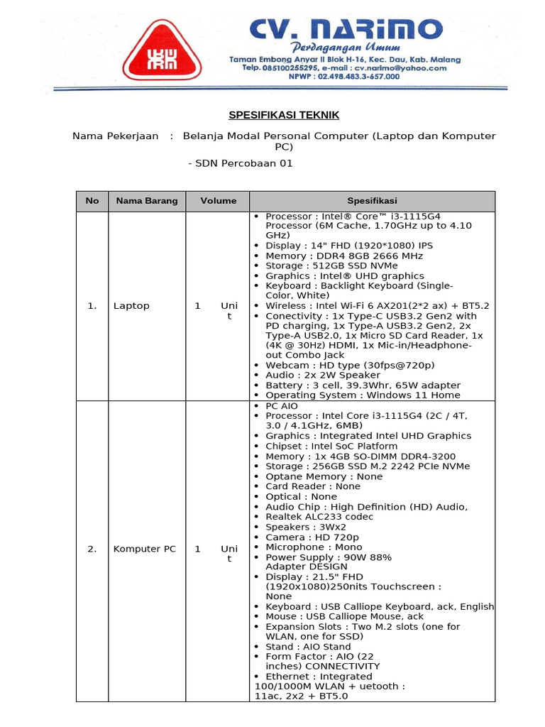 Spesifikasi_Komp | PDF | Usb | Personal Computers