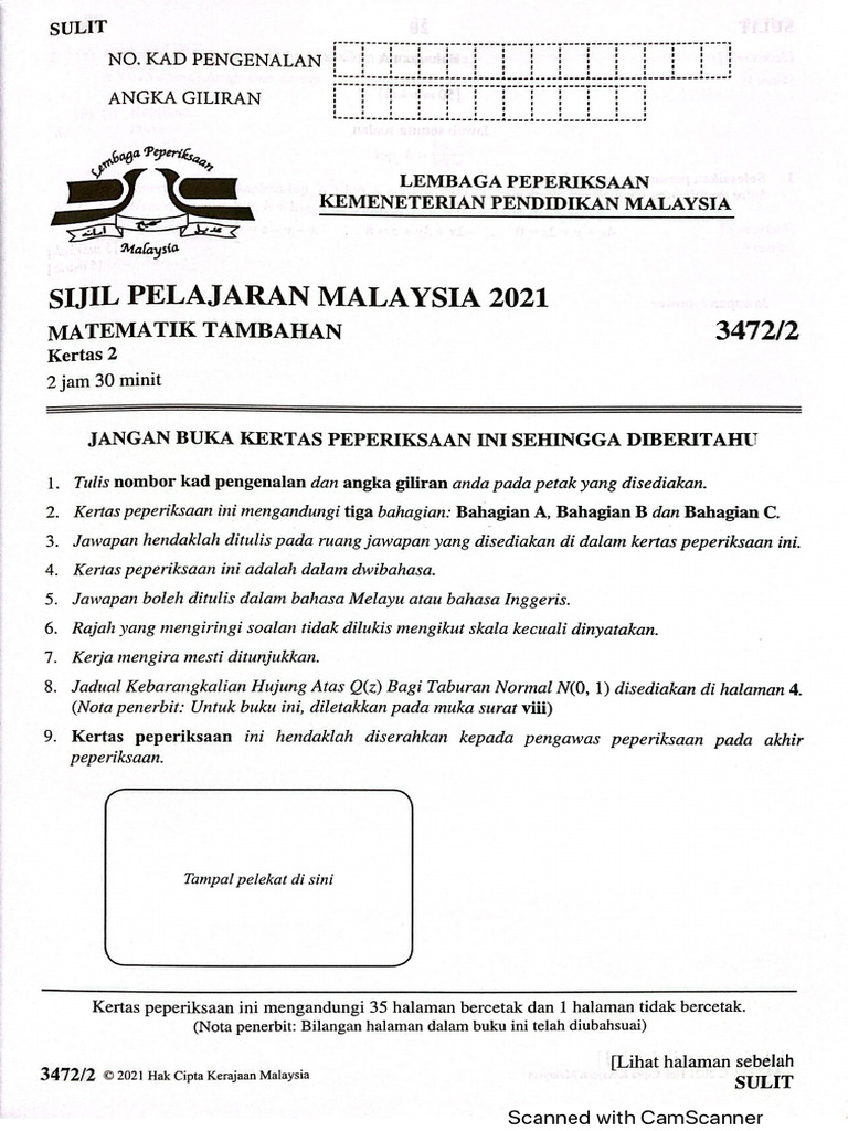 Kertas 2 Mate Tamb SPM2021 | PDF