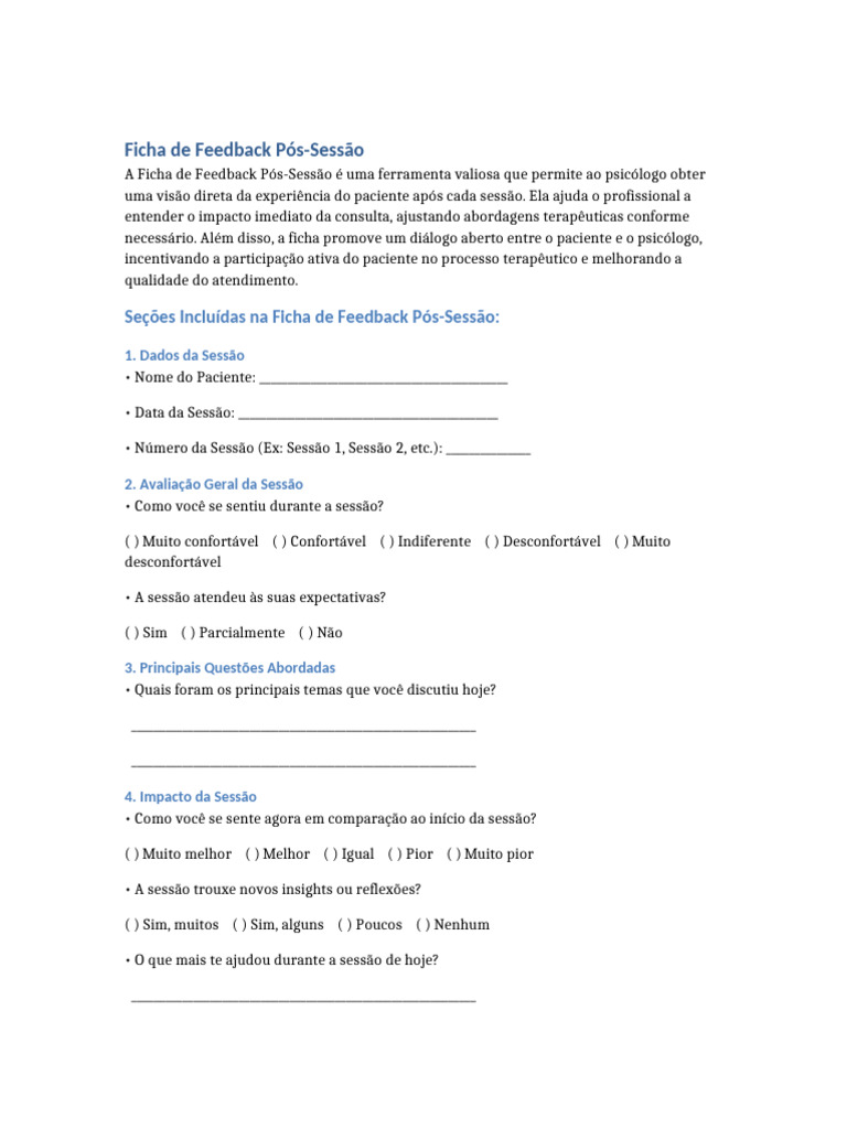Ficha Feedback Pos Sessao | PDF