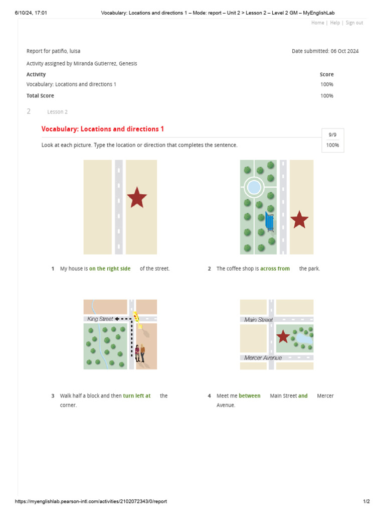 Vocabulary - Locations and Directions 1 - Mode - Report - Unit 2 - Lesson 2 - Level 2 GM ...
