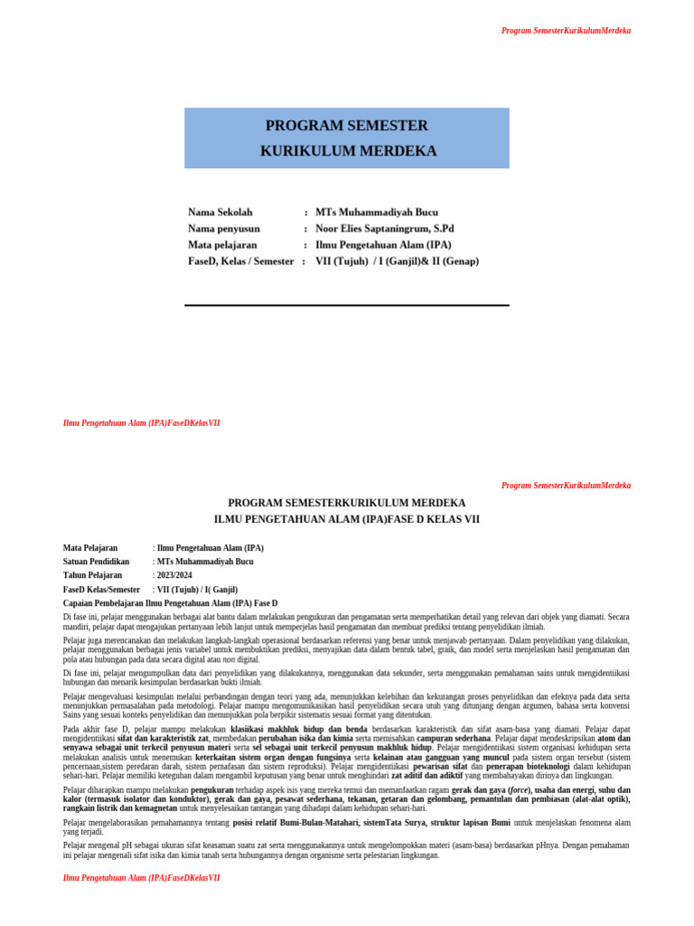 PROMES Kurikulum Merdeka | PDF