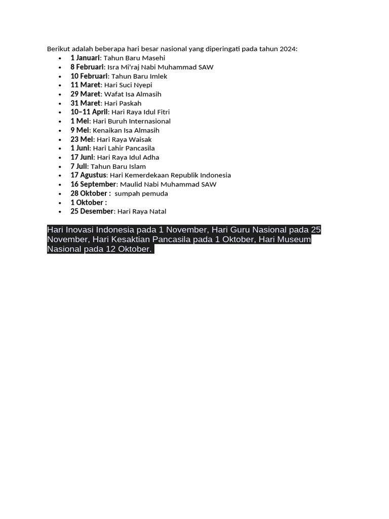 Hari Besar Nasional | PDF