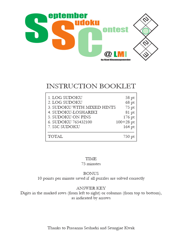 SeptemberSudokuContest2023 IB | PDF | Logic Puzzles | Recreational ...