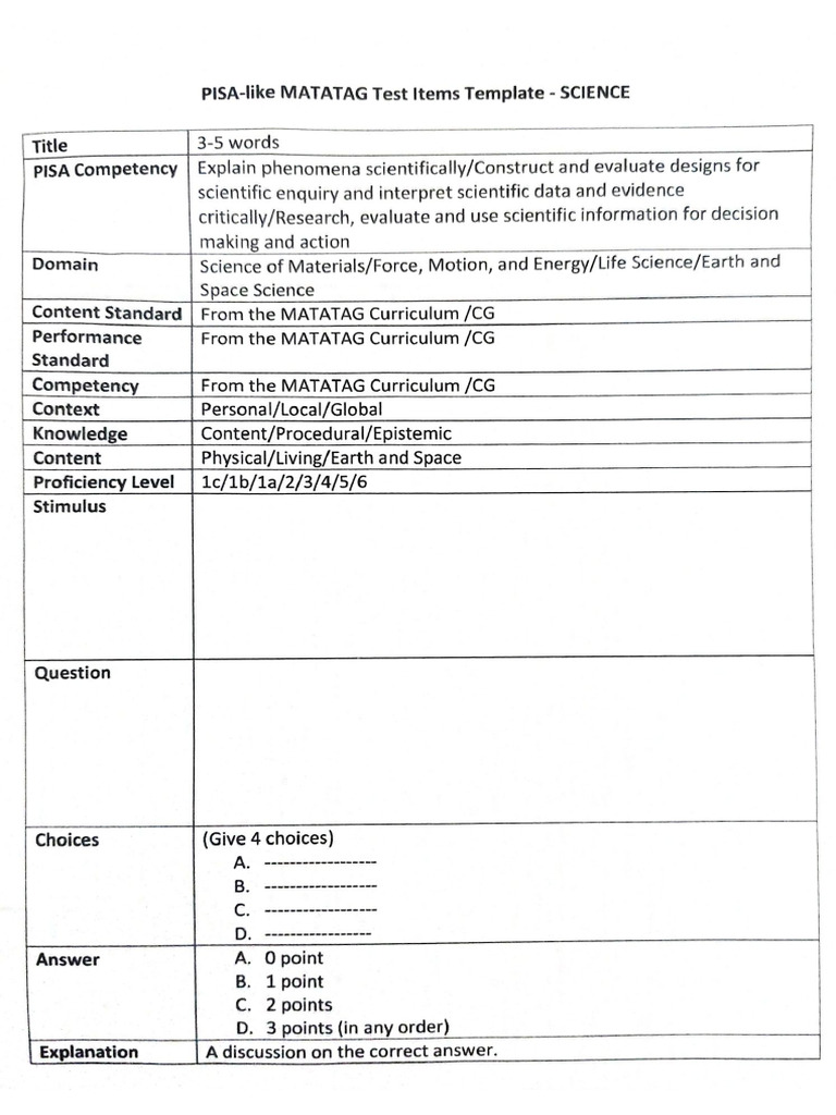 PISA Like Matatag Template | PDF