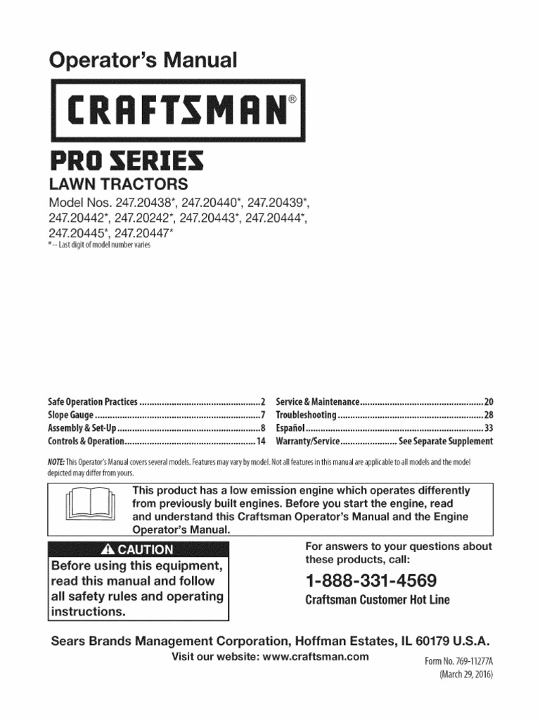 Craftsman T8000 Pro Series Lawnmower 247204400 | PDF