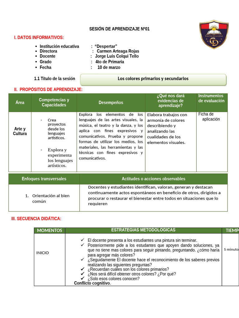 SESIÓN DE APRENDIZAJE 4to Falta Editar | PDF | Aprendizaje | Maestros