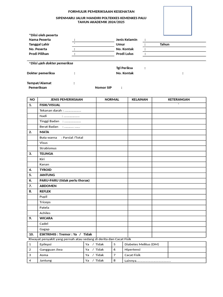 Formulir Pemeriksaan Kesehatan | PDF