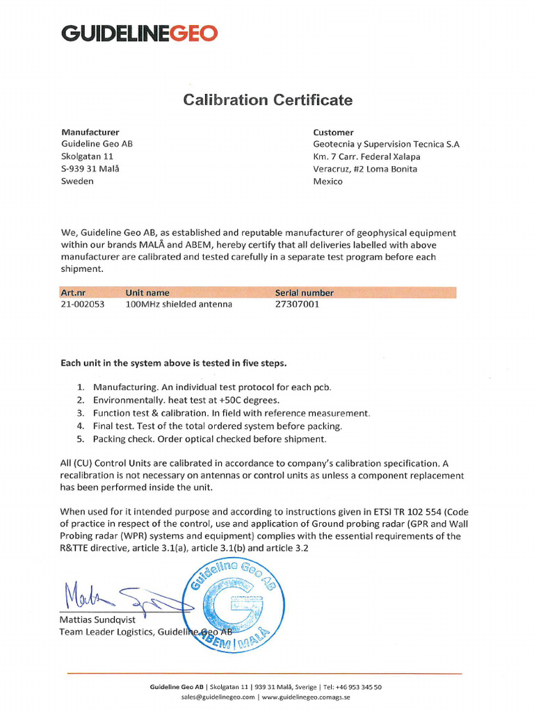 Mala 100mhz Calibration 2022 | PDF