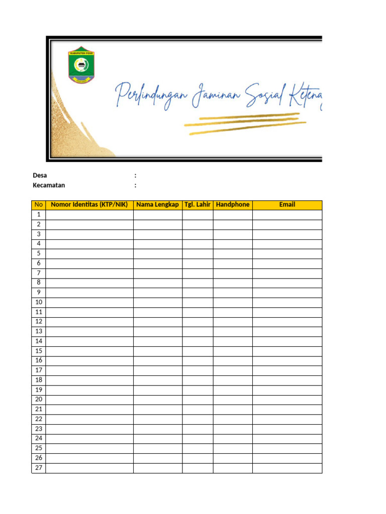 Template Pendaftaran BPJS Ketenagakerjaan | PDF