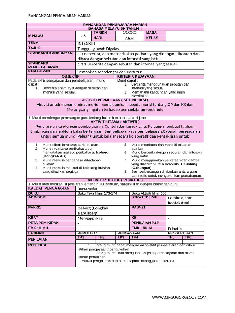 RPH Minggu 37 BM THN 4 by Cikgu Gorgeous | PDF